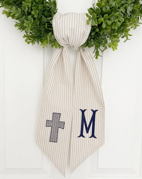 Khaki Striped Cross Wreath Sash – My Baby Love
