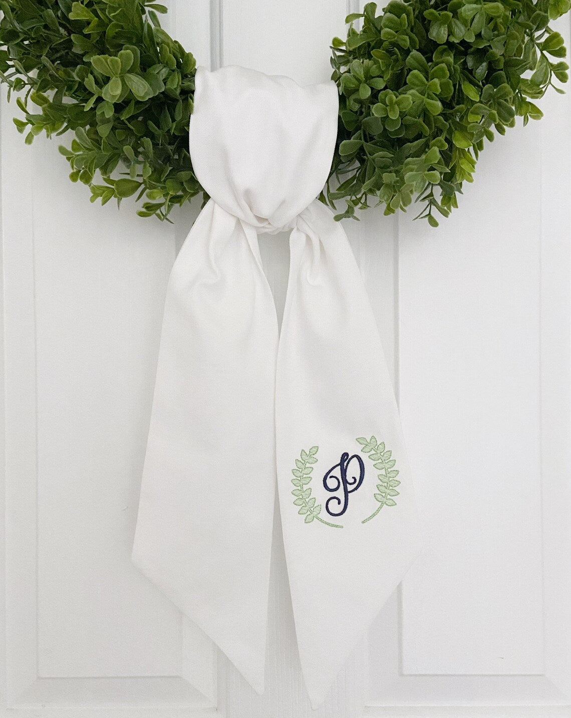 White Floral Frame Monogrammed Wreath Sash – My Baby Love