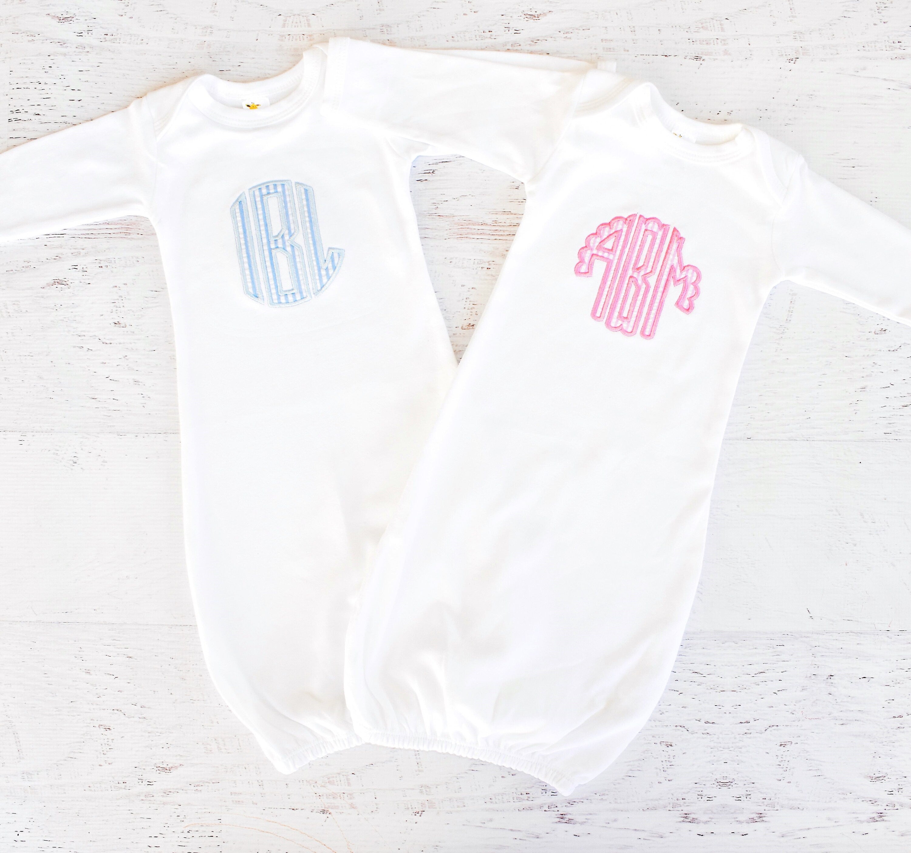 Monogrammed Baby Gown - Seersucker Intiail Gown - Baby Shower Gift - B ...